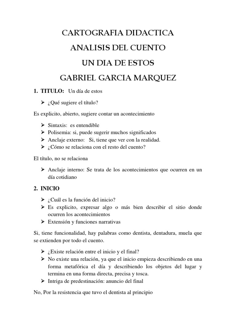 Un Dia de Estos Gabriel Garcia Marquez | PDF | Narración | Narrativa
