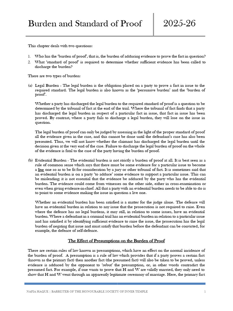 Burden and Stadard of Proof 2025-26 | PDF | Burden Of Proof (Law ...