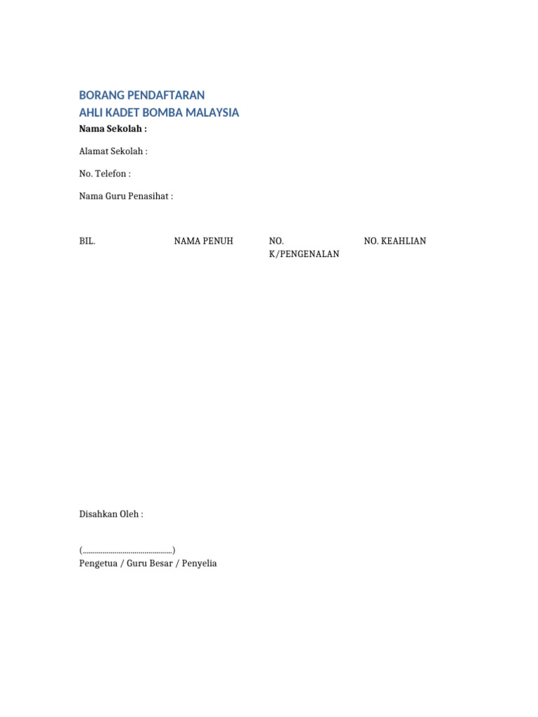 Borang Pendaftaran Kadet Bomba-4 | PDF