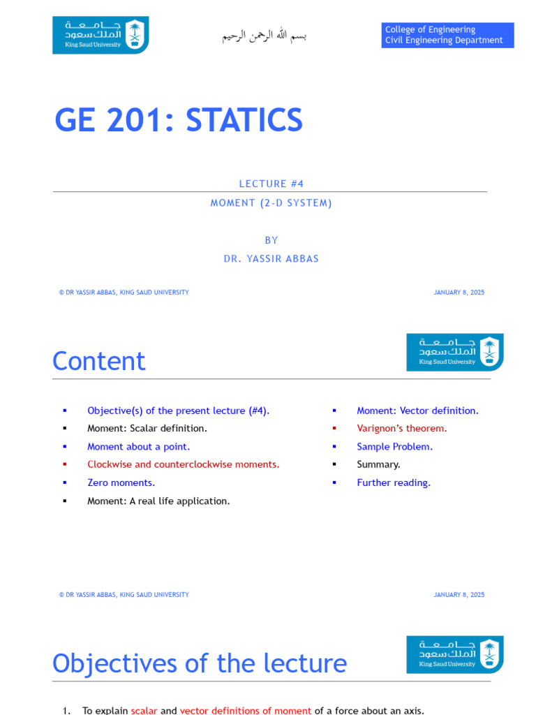 GE201 Lecture#4 Moment | PDF | Rotation | Force