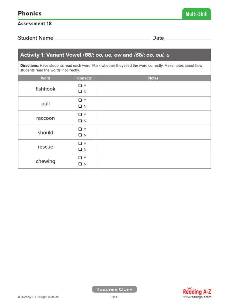 Pa g2 Phonics Assessment 18 | PDF | Phonics | Chess Theory