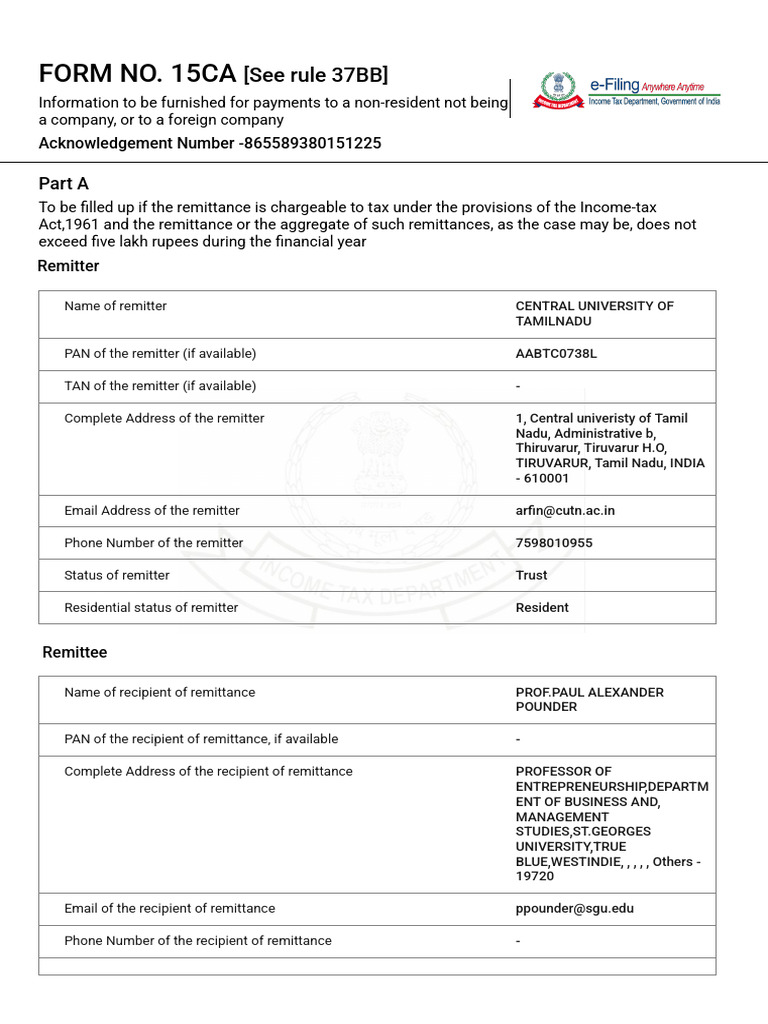 Form 15CA_Filed Form (62) | PDF | Taxes | Payments