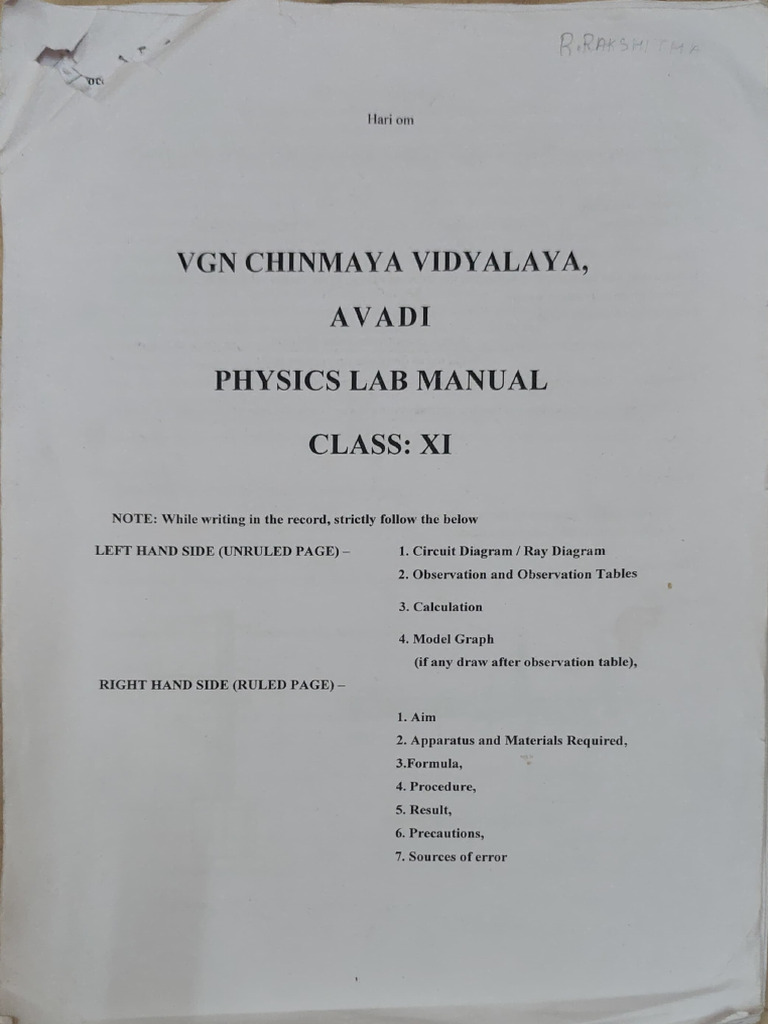 Class 11 Lab Manual Physics | PDF | Pendulum | Oscillation