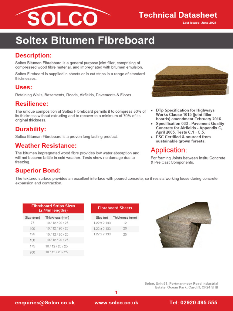Soltex Fibreboard TDS June 21 | PDF | Concrete | Road Surface