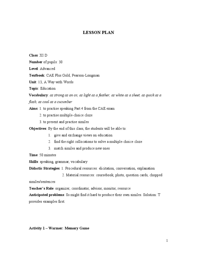 Lesson - CAE Gold | PDF | Lesson Plan | Multiple Choice