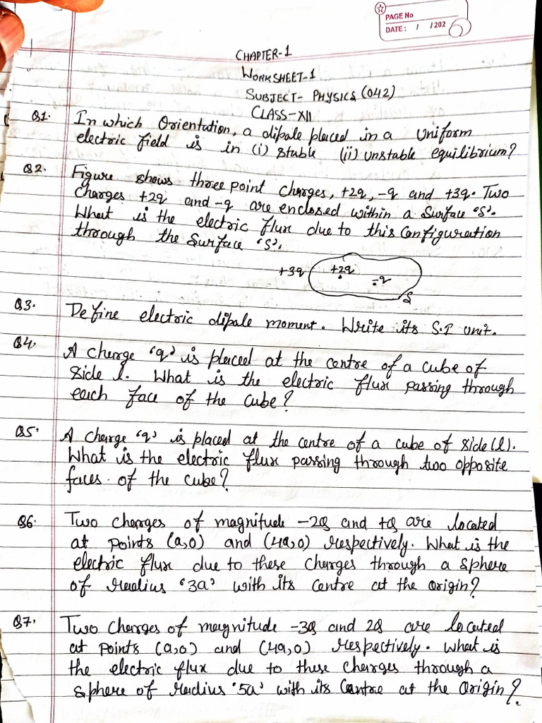 Worksheet Class 12'Th Physics | PDF