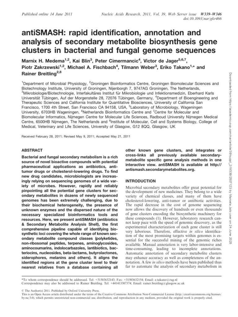 2011 Medema Et Al AntiSMASH | PDF | Gene | Bioinformatics