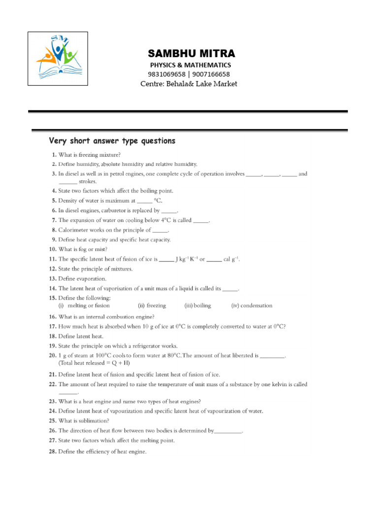 Advance Assignment on Calorimetry and Change of State Class X | PDF