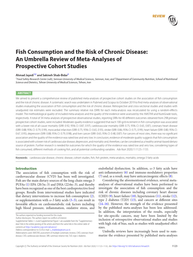 Fish Consumption and the Risk of Chronic Disease an Umbrell 2020 ...