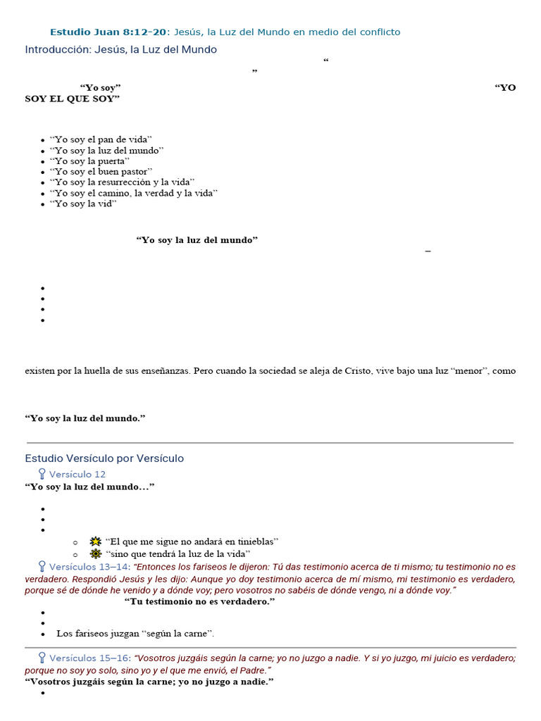 Guia Estudio Juan 8 Del 12 Al 20 Alumno | PDF | Evangelio de juan | Jesús