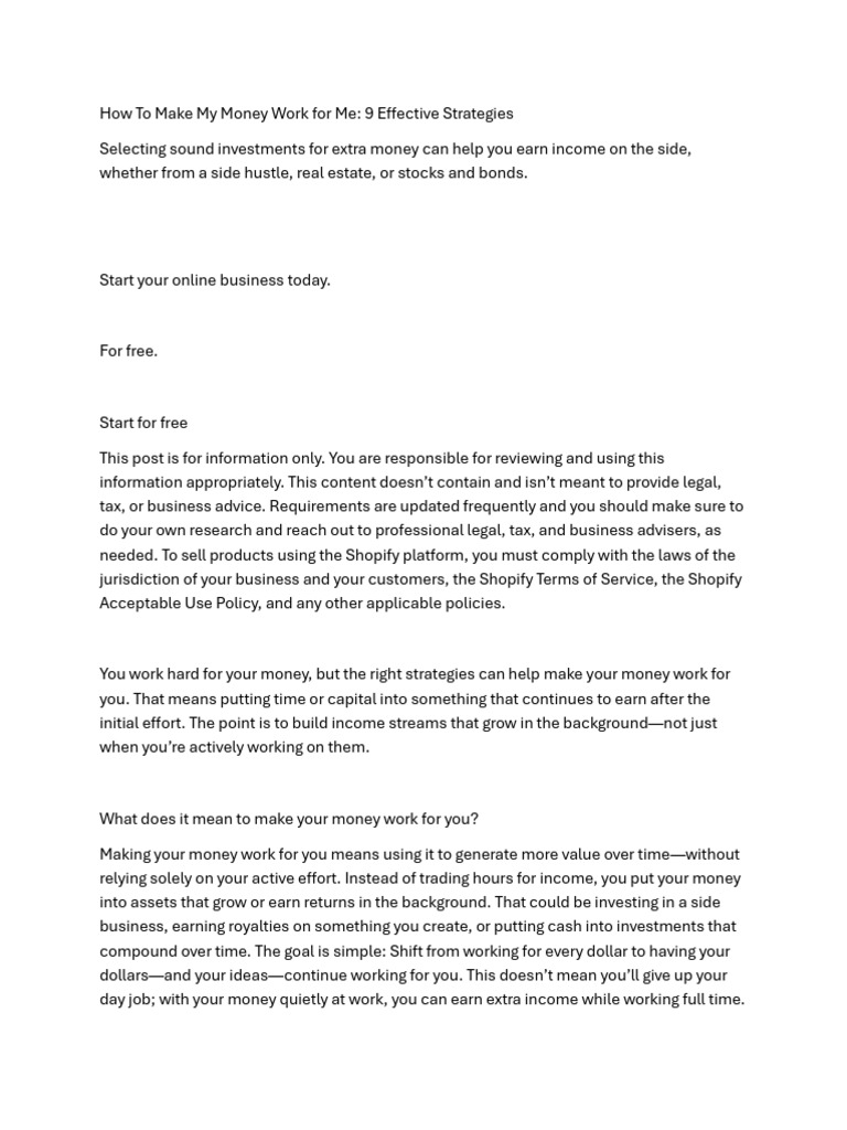 How To Make Money Work For You | PDF | Credit Card | Investing