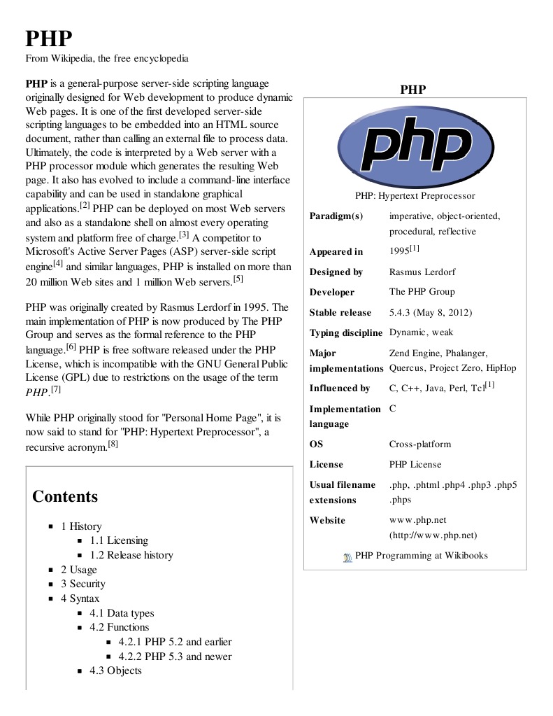 PHP - Wikipedia, The Free Encyclopedia | PDF | Php | Dynamic Web Page