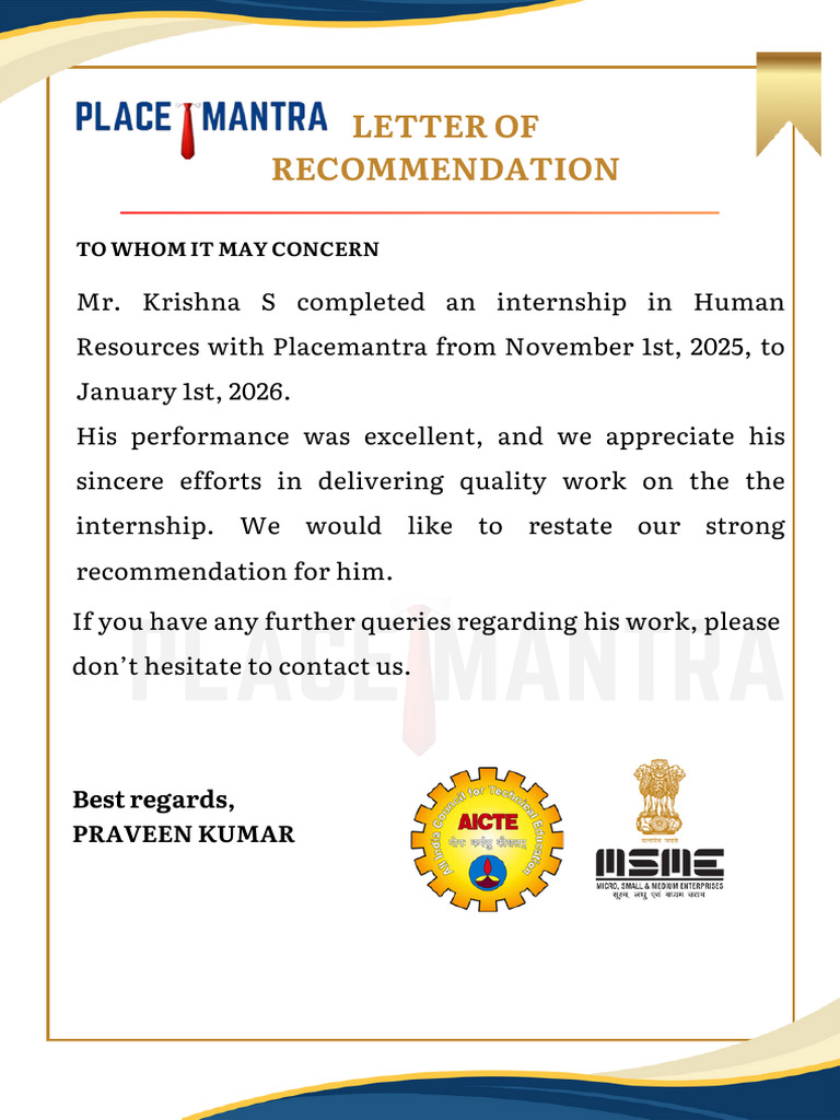 Letter of Recommendation @krishna S | PDF