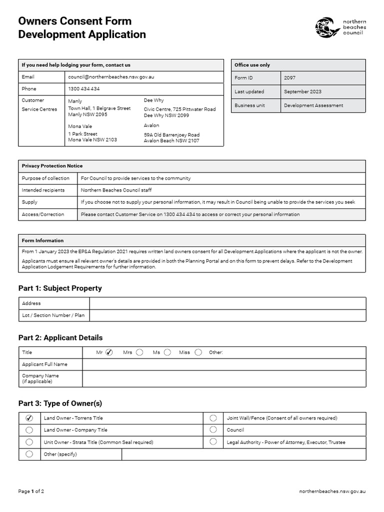 2097 - Owners Consent Development Application | PDF