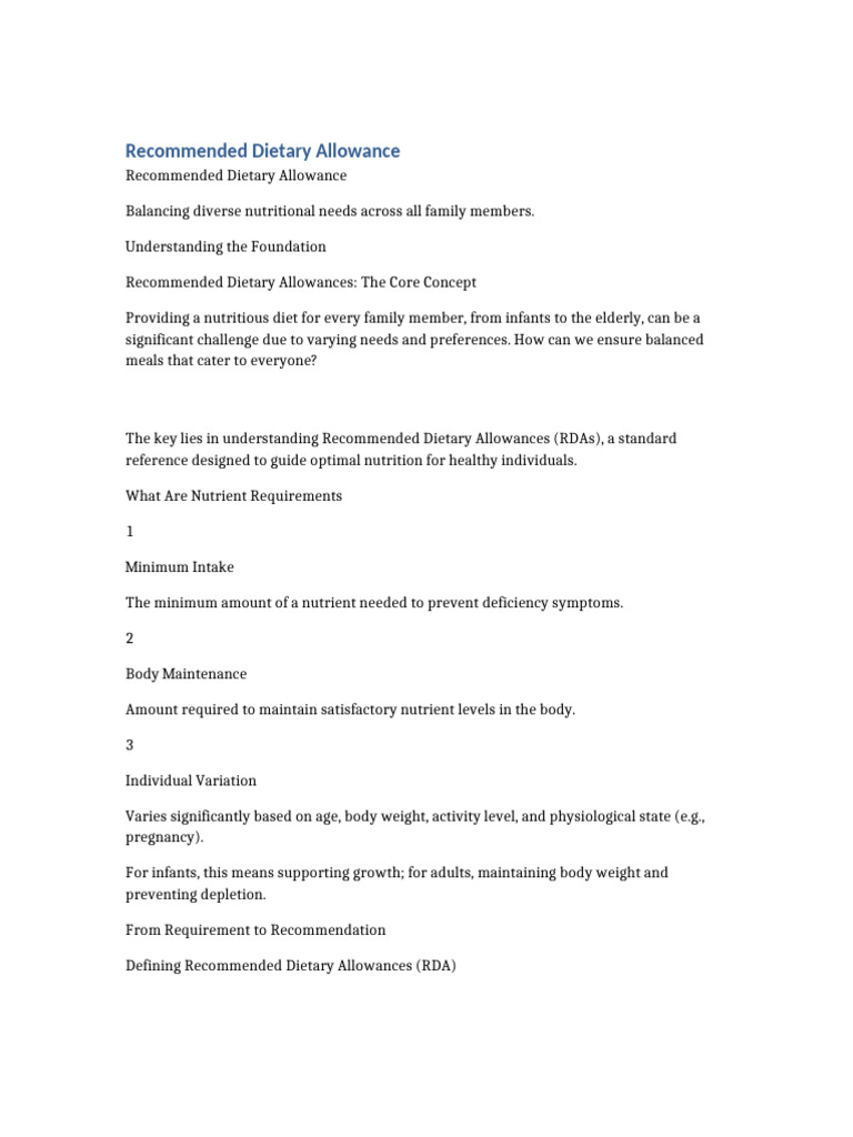 Recommended Dietary Allowance | PDF | Nutrients | Diet (Nutrition)