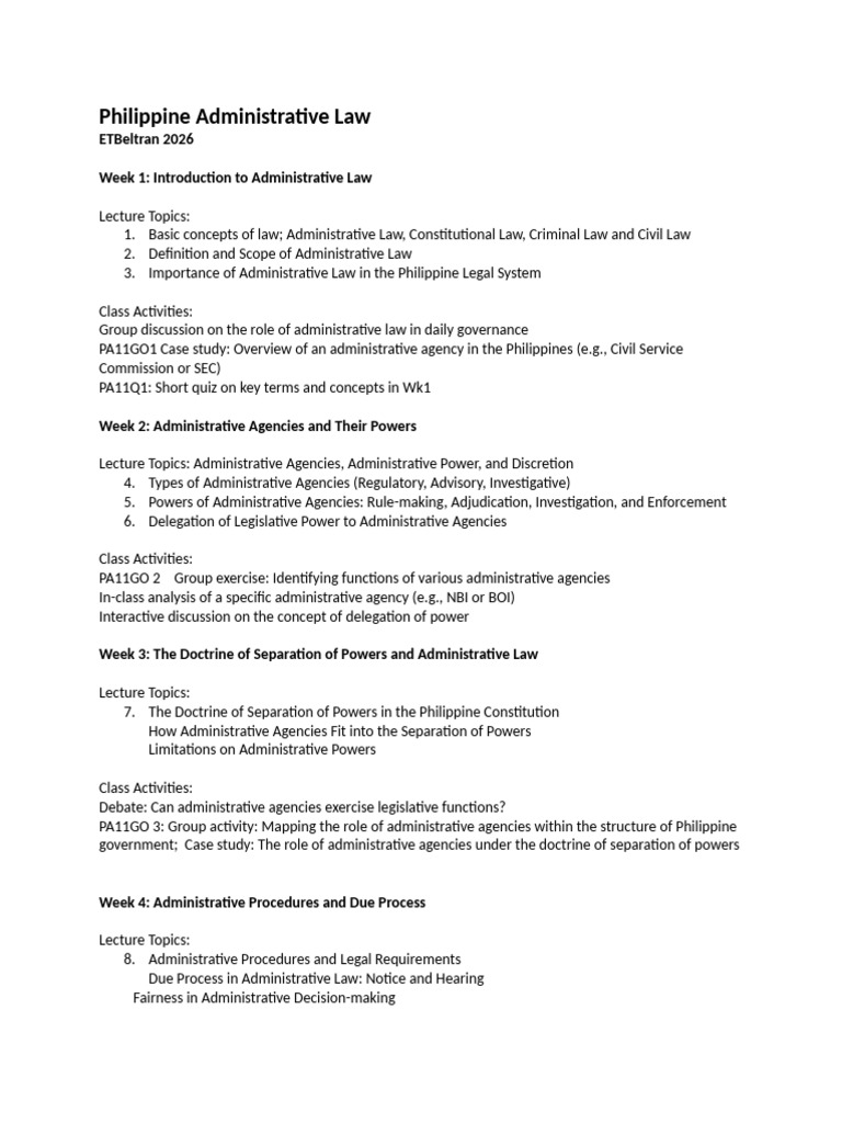 Philippine Administrative Law TOPIC OUTLINE | PDF | Administrative Law ...