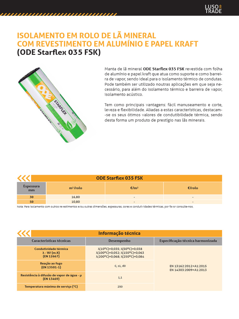 ODE Starflex 035 FSK | PDF | Isolamento térmico | Propriedades ...