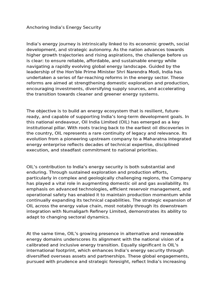 Anchoring India's Energy Security | PDF | Energy Security | Sustainable ...