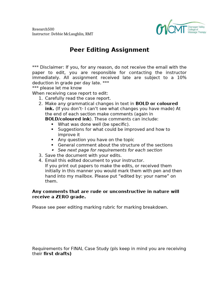 3 Peer Editing Assignment Edit2025 | PDF | Massage