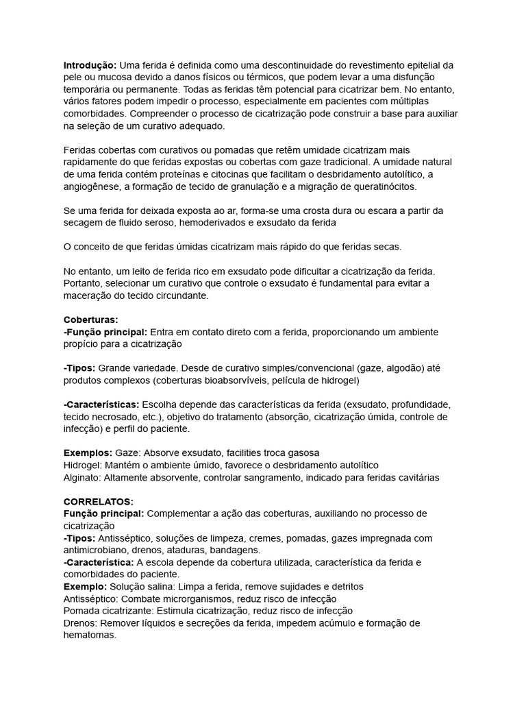 Lesões e feridas: Cobertura e correlatos | PDF | Cura | Bactérias