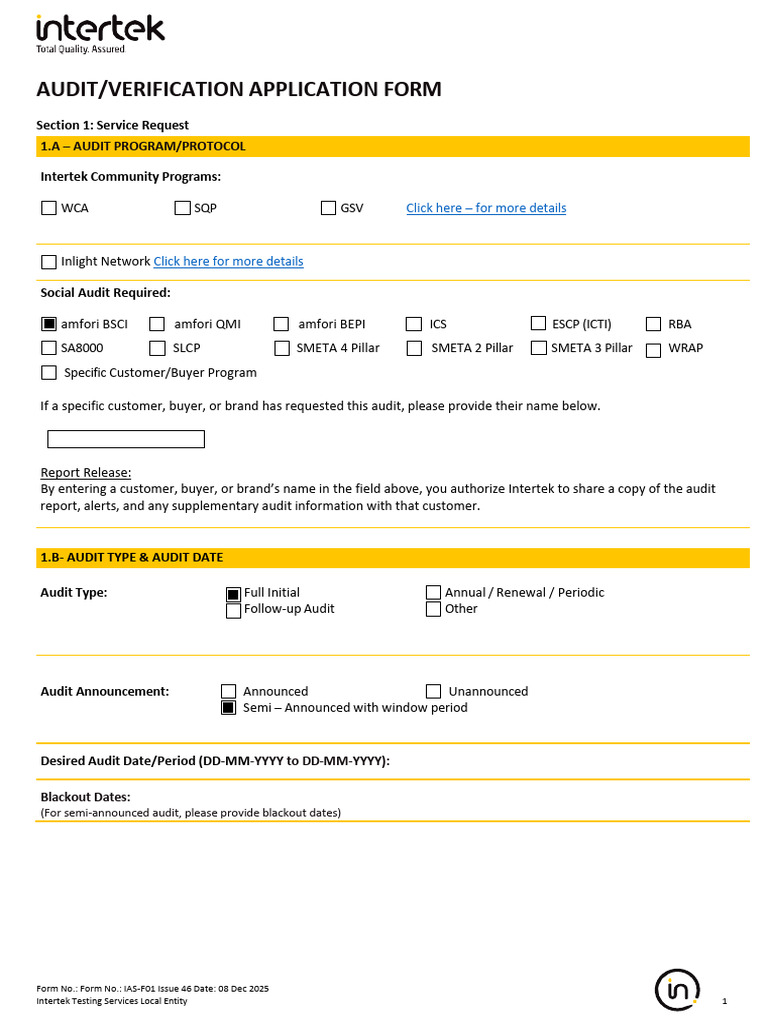IAS-01 Audit Application Form V46 (08 Dec 2025) | PDF | Audit | Fee