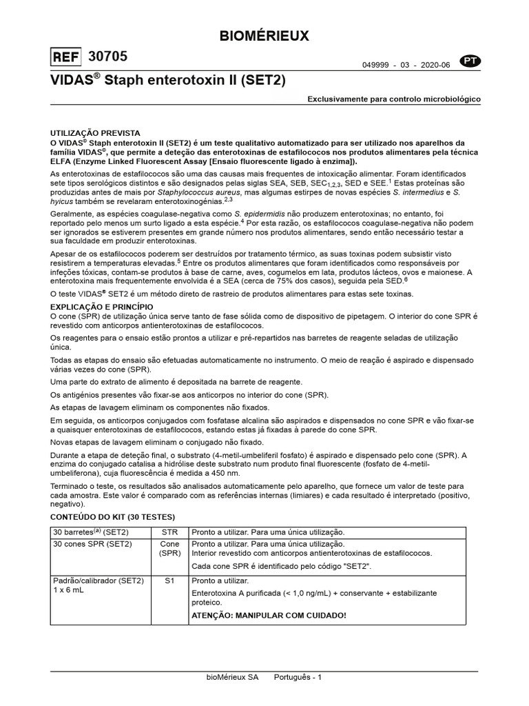 VIDAS Staph Enterotoxin II (SET2) | PDF | Estafilococo