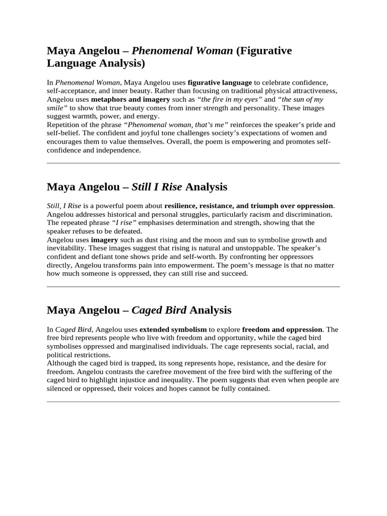 Poems Key Themes and Analysis | PDF | Love | Maya Angelou