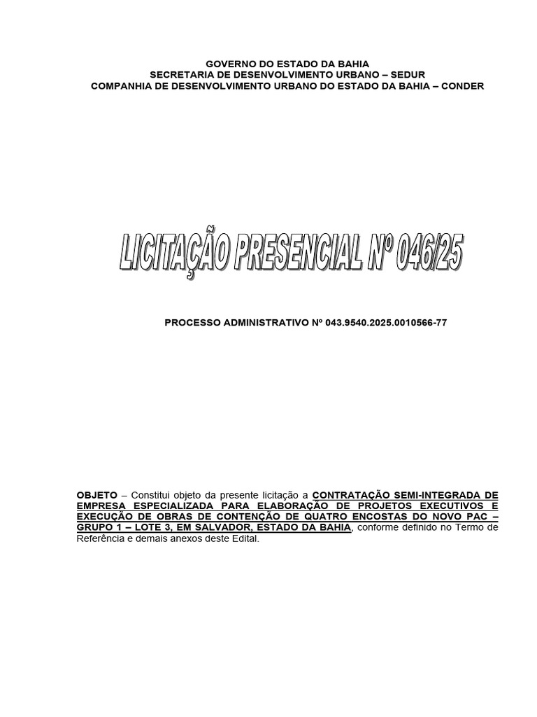 LP 046-25 - Proj Exec e obras de Cont de encostas G 1 - Lote3 - SSA-BA ...