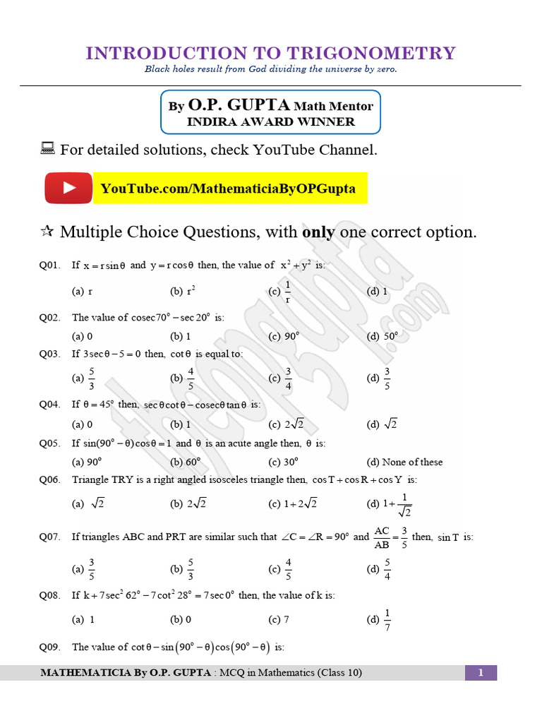 8 Introduction To Trigonometry | PDF | Trigonometry | Multiple Choice