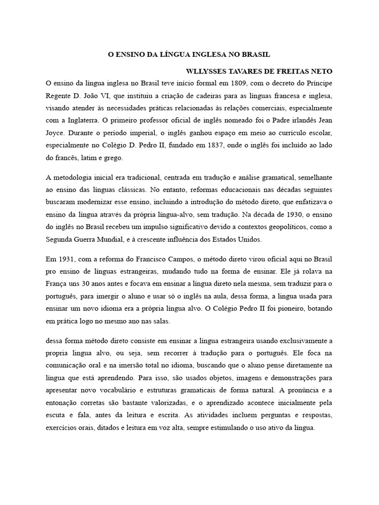 O ENSINO DA LÍNGUA INGLESA NO BRASIL | PDF | Língua inglesa | Brasil