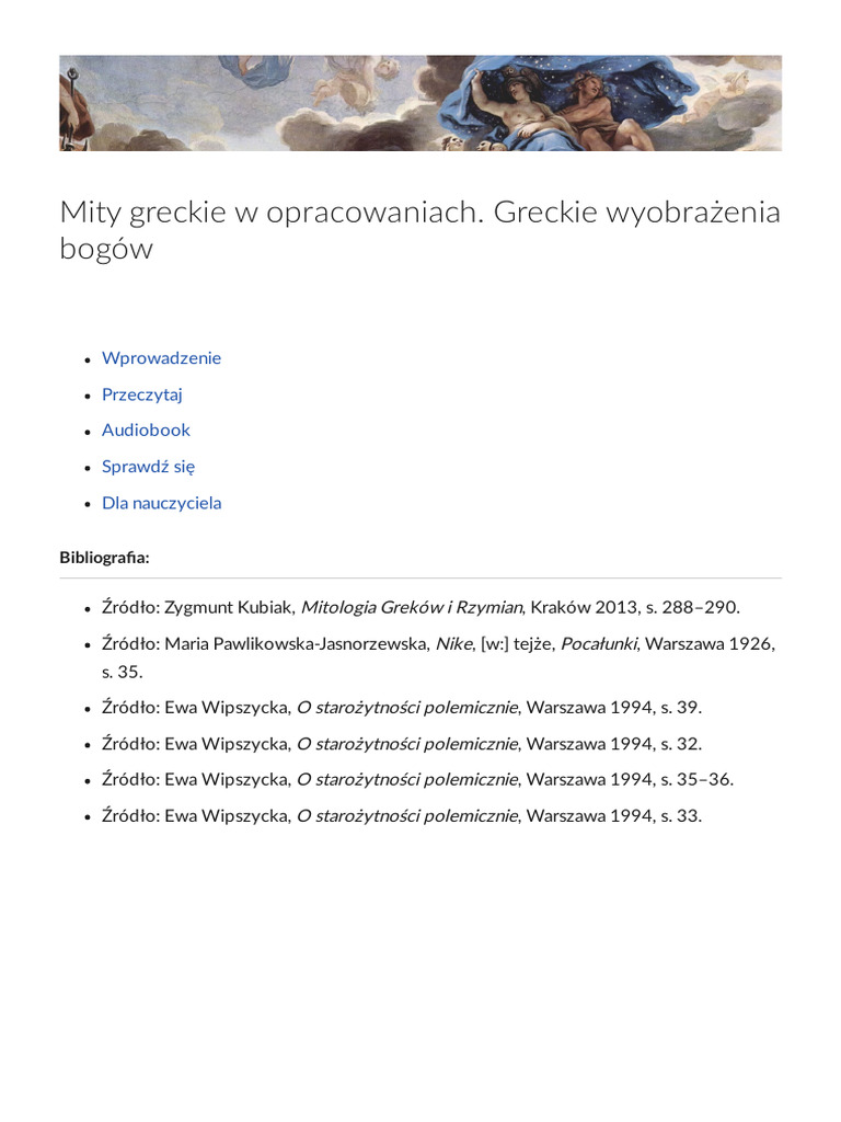 Mity Greckie W Opracowaniach Greckie Wyobrazenia Bogow | PDF
