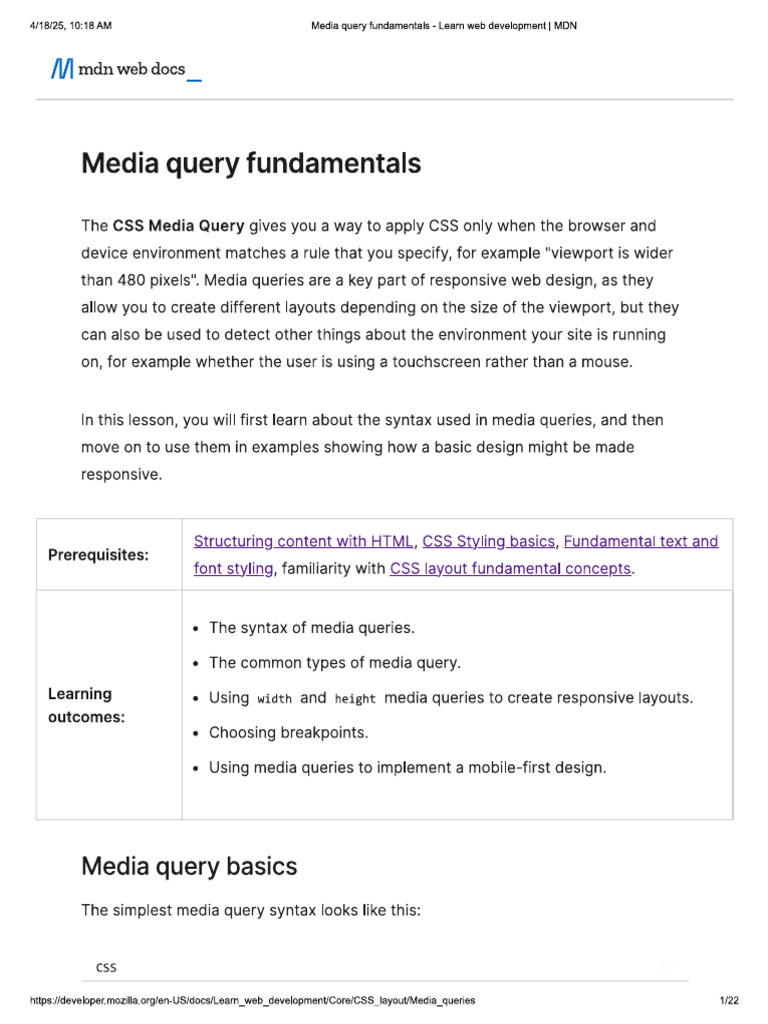 Media Query Fundamentals | PDF