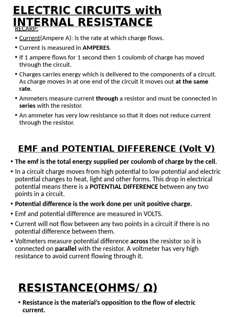 Electric Circuits With Internal Resistance | PDF | Voltage | Electric ...