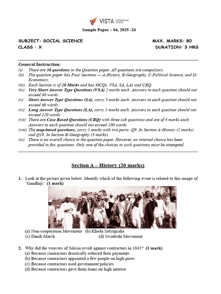 Social Class X Sample Paper 04, 2025 2026 | PDF