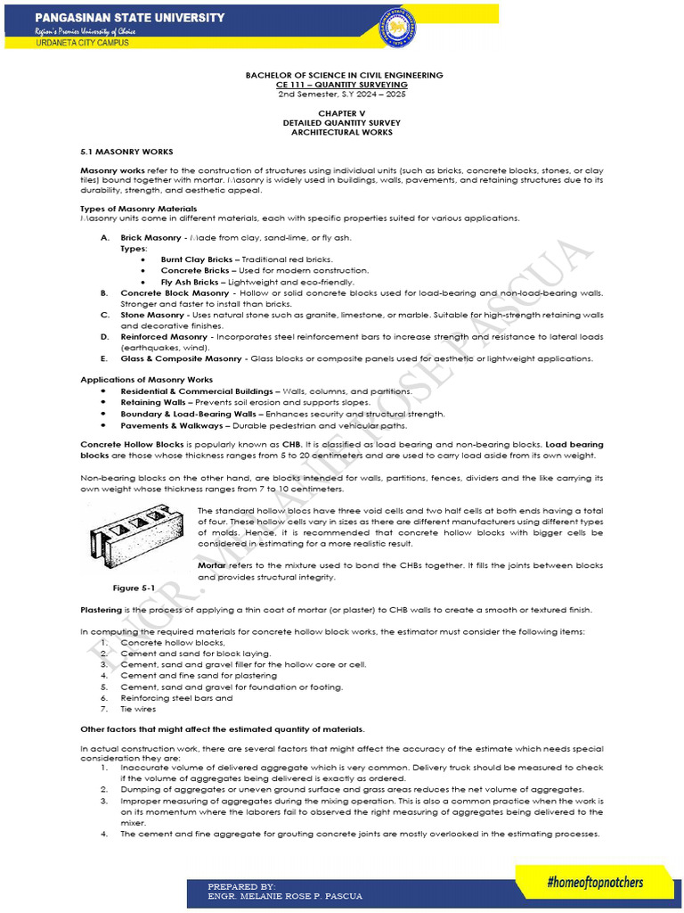 CE 111 Module 5 - Architectural Works | PDF | Masonry | Concrete