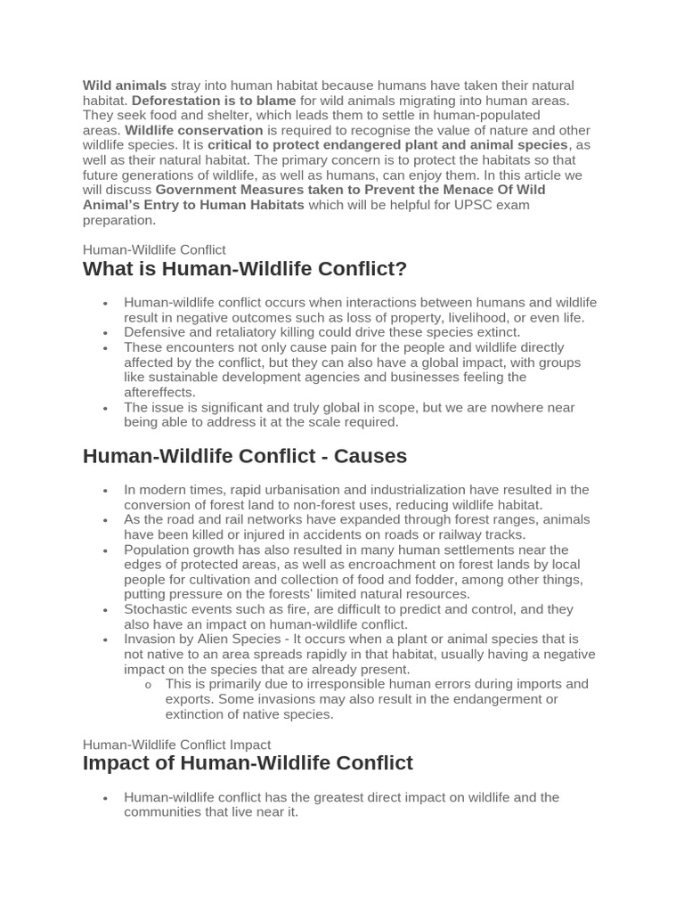 Wild Animals and Human Conflict | PDF | Cost Of Living | Wildlife