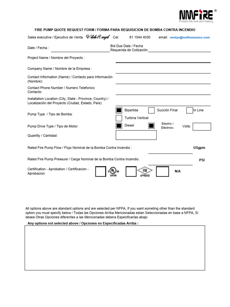 01 NM Fire Fire Pump Quote Request Form - 01 - 02 | PDF