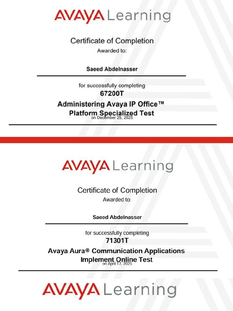 Avaya Certificate | PDF