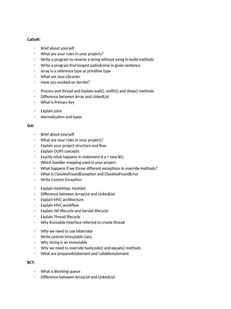 Interview Questions (Asked) 3 | PDF | Method (Computer Programming ...