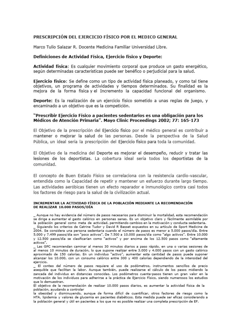 Prescripción Del Ejercicio Físico Por El Medico General | PDF ...