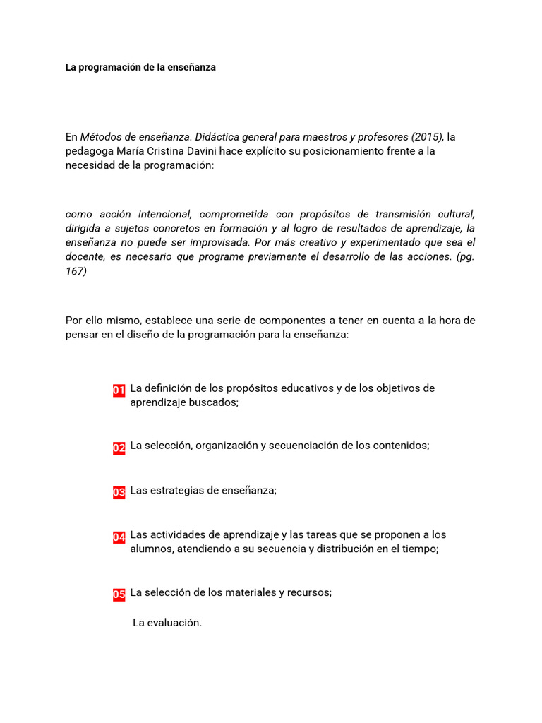 La Programación de La Enseñanza | PDF | Enseñando | Aprendizaje