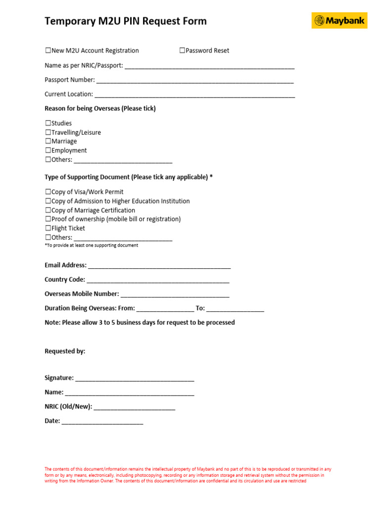 Temporary M2U PIN Request Form | PDF