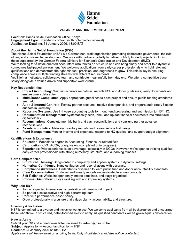 01-2026 Accountant Advert | PDF | Audit | Business