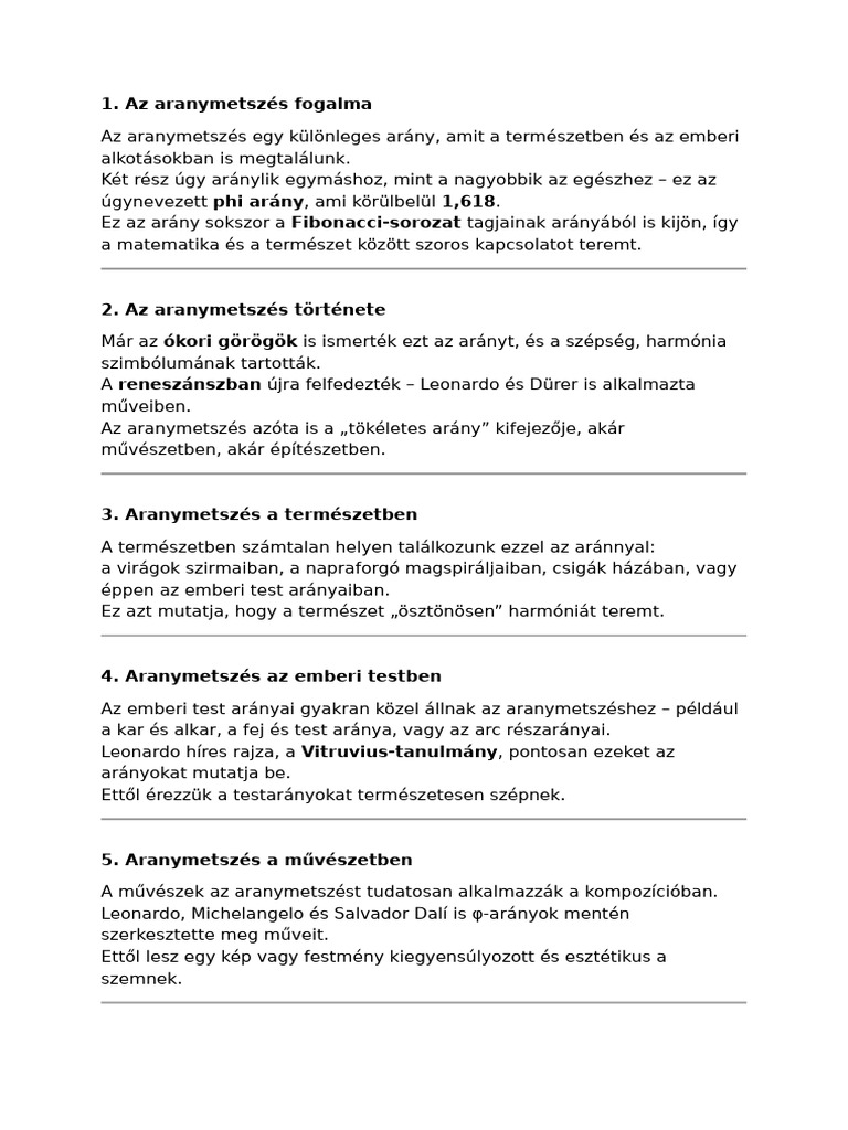 Aranymetszés Prezentációs Segédlap | PDF