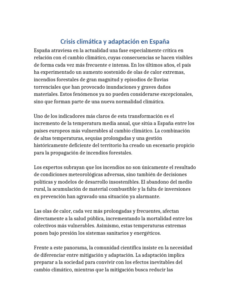 Articulo Crisis Climatica DELE C1 C2 | PDF