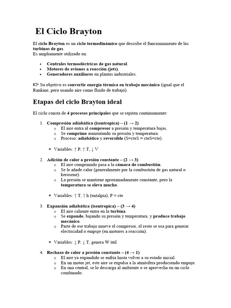 El Ciclo Brayton | PDF | Motor a reacción | Gases