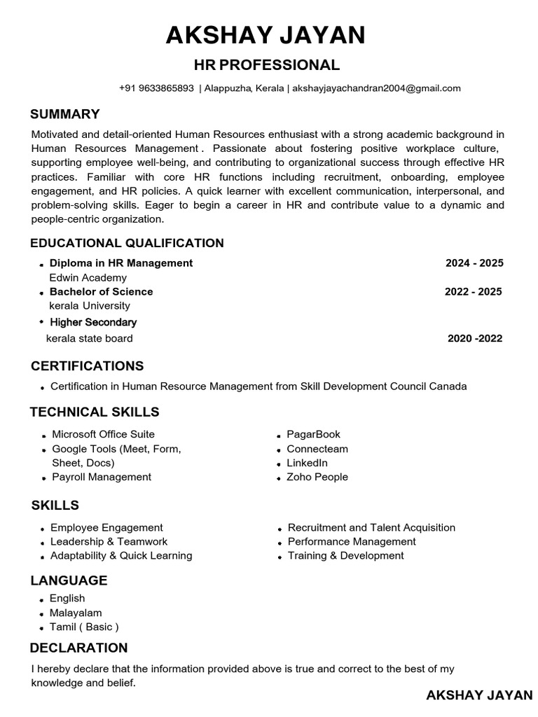 Akshay Jayan CV | PDF