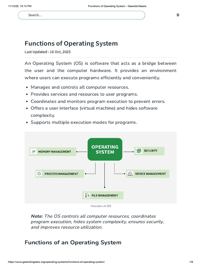 Functions of Operating System - GeeksforGeeks | PDF | Operating System ...