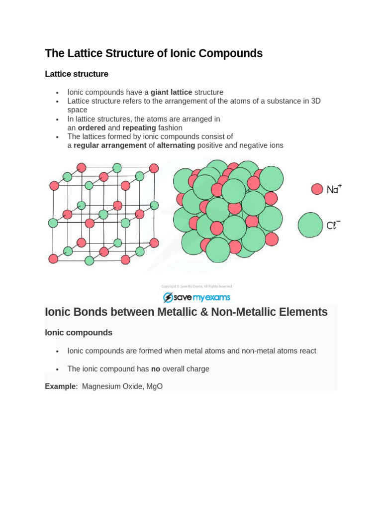 The Lattice Structure of Ionic Compounds | PDF