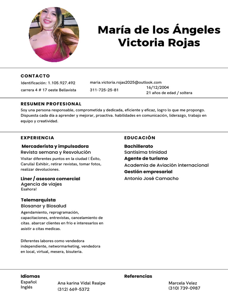 Hoja de Vida Maria Victoria | PDF